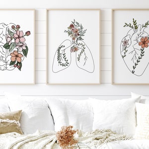 Floral Medical Poster Set of 3 Flower Anatomy Art Print Set - Etsy