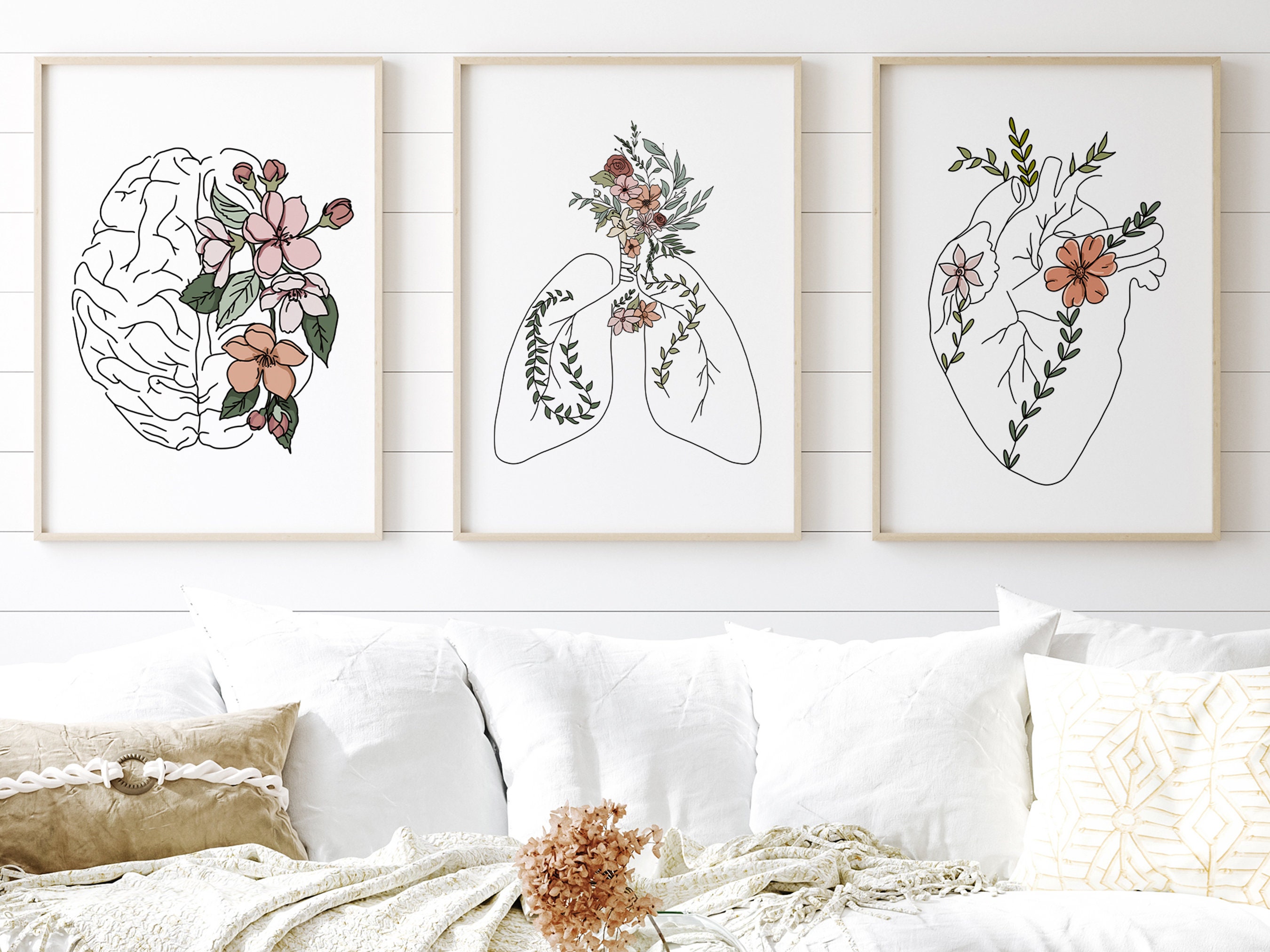 Floral Medical Poster Set of 3 Flower Anatomy Art Print Set - Etsy