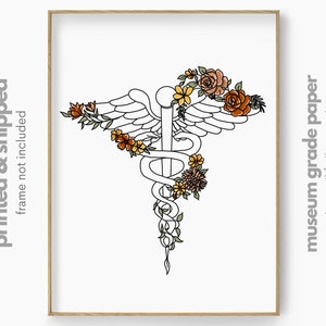 Floral Caduceus Poster Medical School Gift Doctor Graduation - Etsy