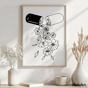 Floral Pill Capsule Poster, Botanical Pharmacy Art, Prescription Print ...