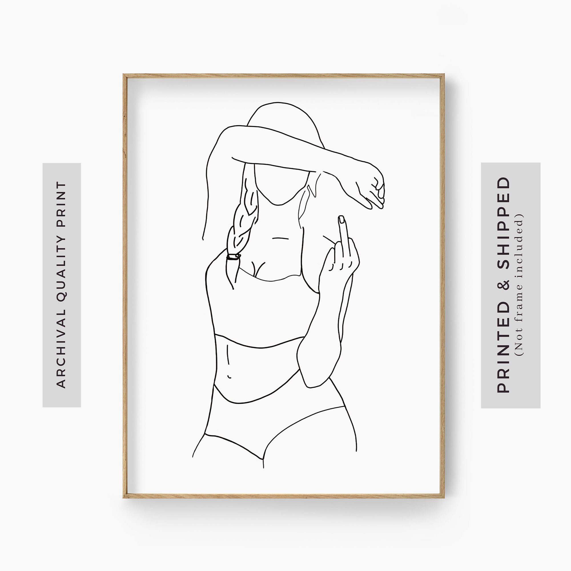 Middle Finger Line Art Printfeminist Line Art Dorm Room Wall - Etsy