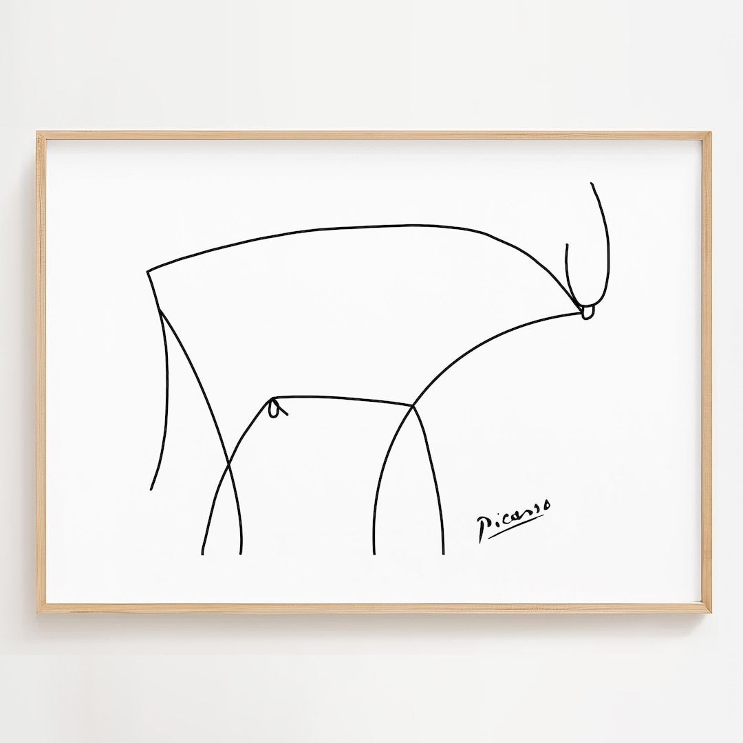 Pablo Picasso's Bull Line Drawing, Minimalist Animal Sketch Art Print ...