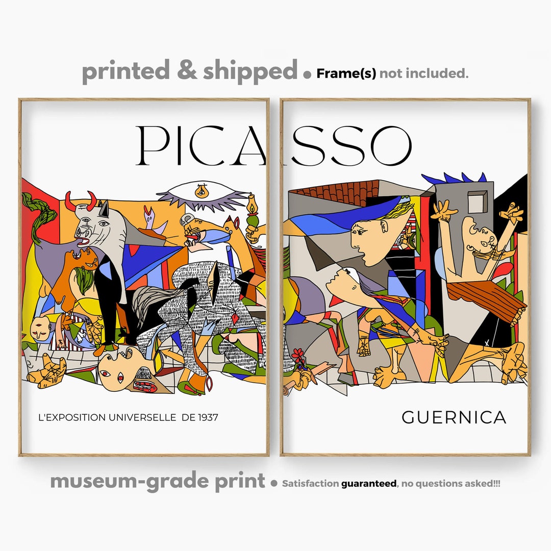 Picasso Guernica Set of 2 Prints, Guernica Line Art, Picasso Painting ...