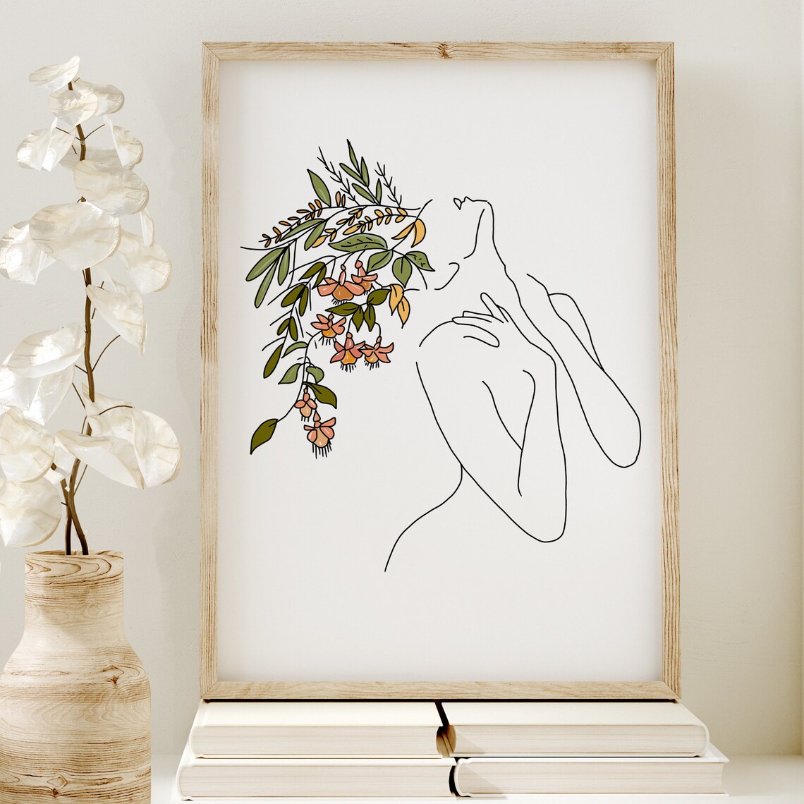 Female Head Flower Line Art Woman Line Drawing Female Figure | Etsy