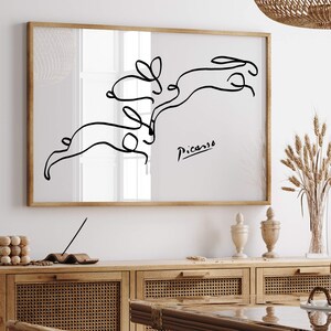 Minimalist Picasso Rabbit Line Drawing, Cubism Rabbit Line Art, Picasso ...