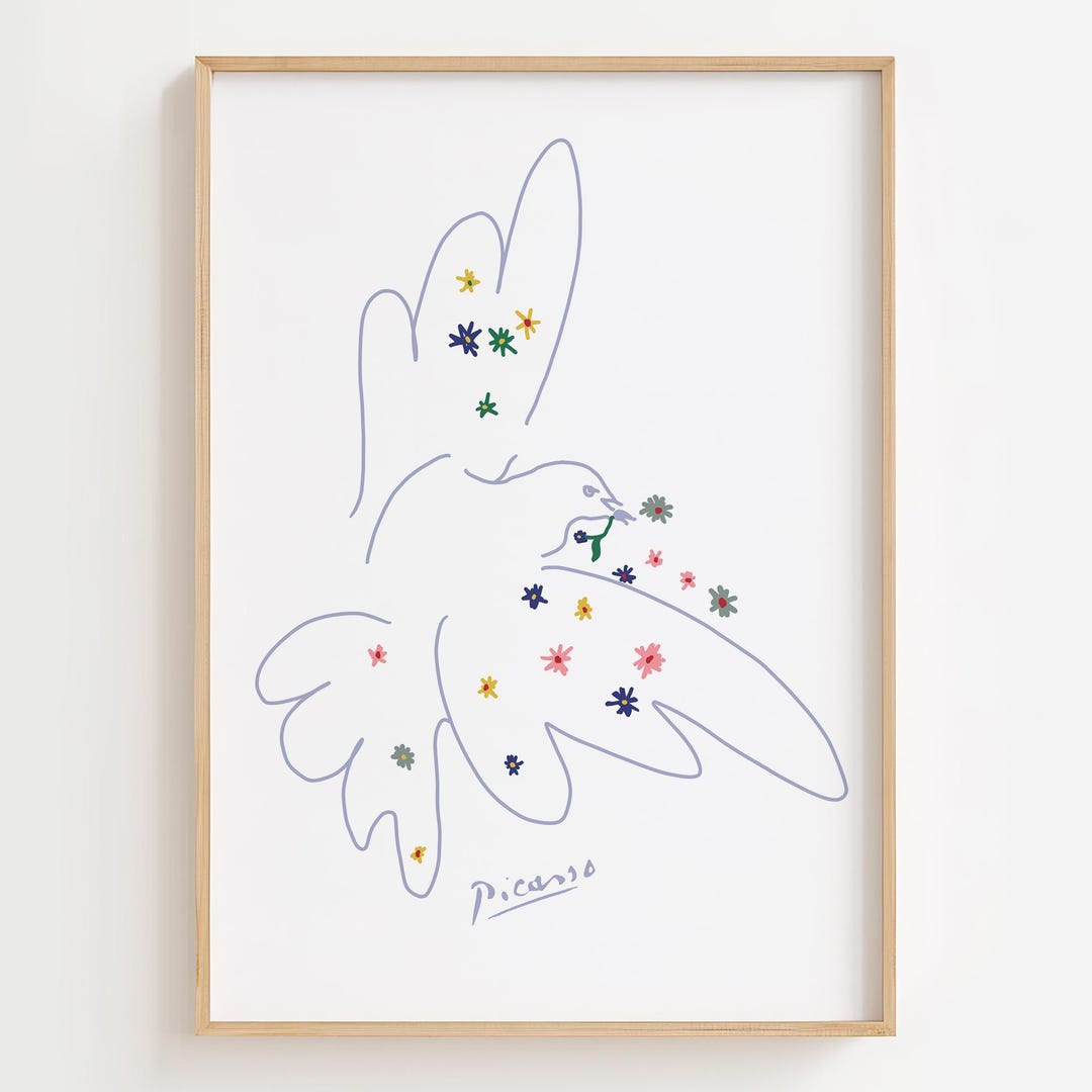 Picasso Dove of Peace Wall Art, Colorful Picasso Animal Drawings, Dove ...