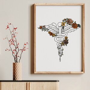 Floral Caduceus Poster Medical School Gift Doctor Graduation - Etsy
