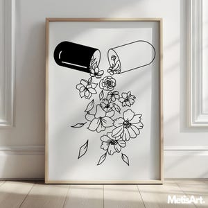 Floral Pill Capsule Poster, Botanical Pharmacy Art, Prescription Print ...