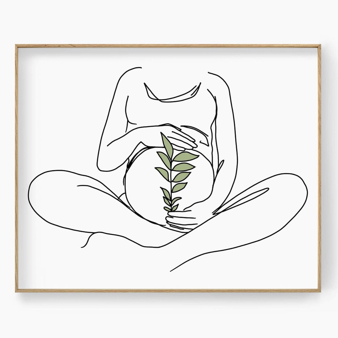Pregnant Woman Line Art, Pregnancy Wall Art, Birth Announcement, Gift ...