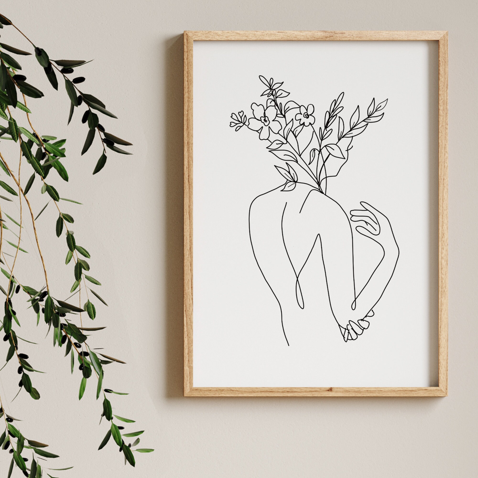 Woman Back Line Drawing Print Head of Flower Wall Art Single - Etsy