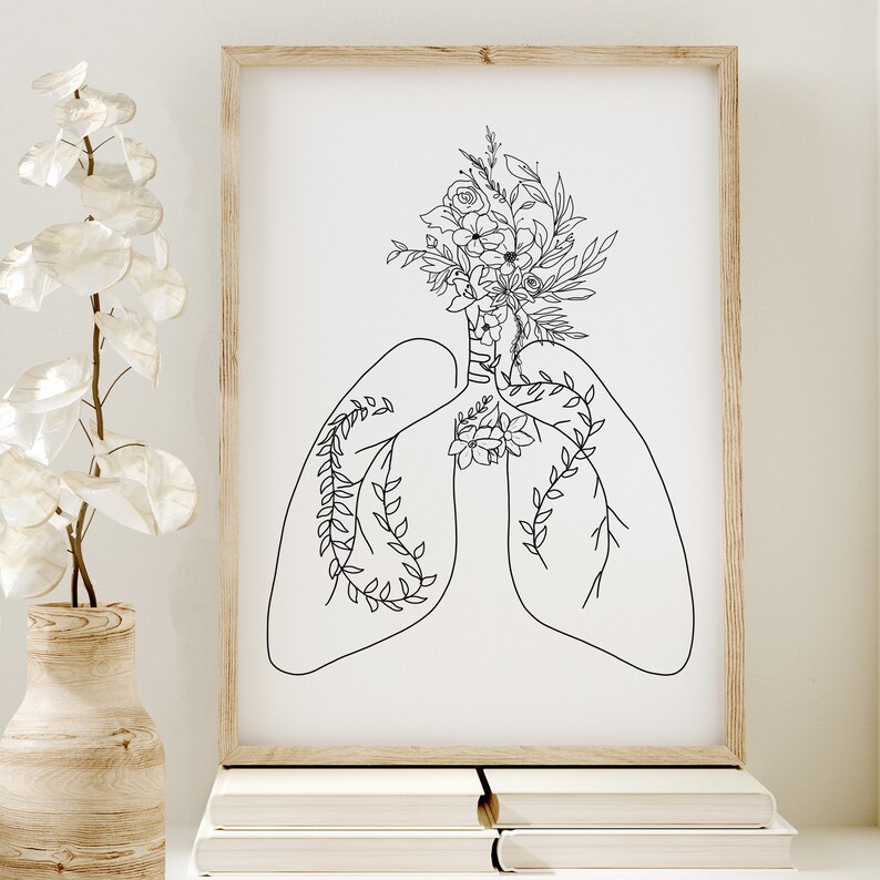 Minimal Human Lungs Line Art Floral Lungs Poster Black and - Etsy
