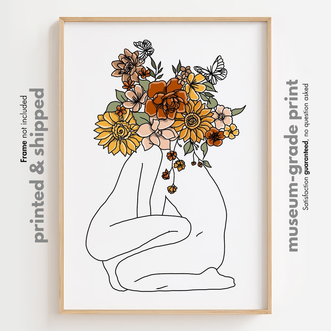 Abstract Flower Head Couple Print, Couple Embrace Print, Modern Line ...