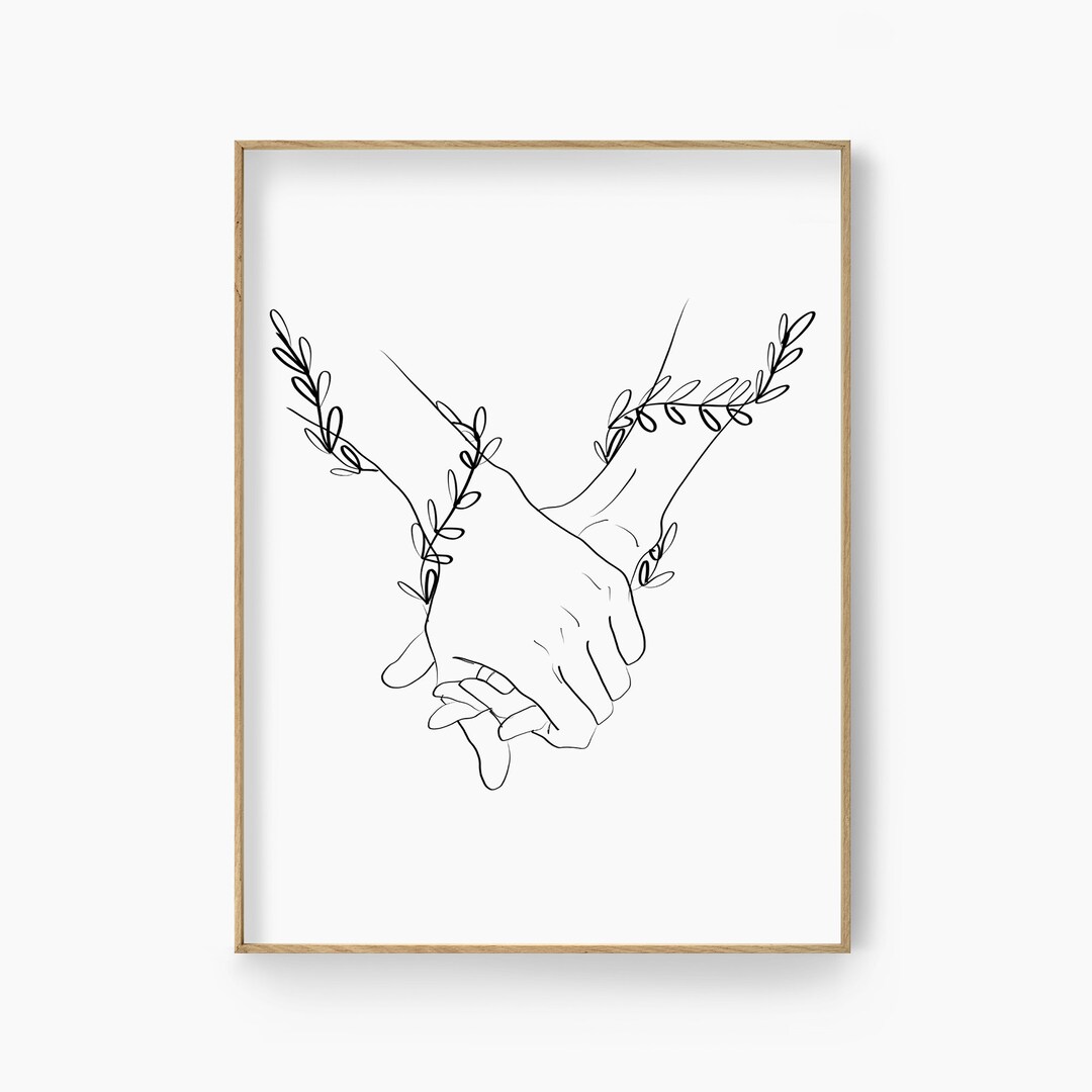 Hand Line Drawing Print Holding Hand Line Art Couple Hand - Etsy