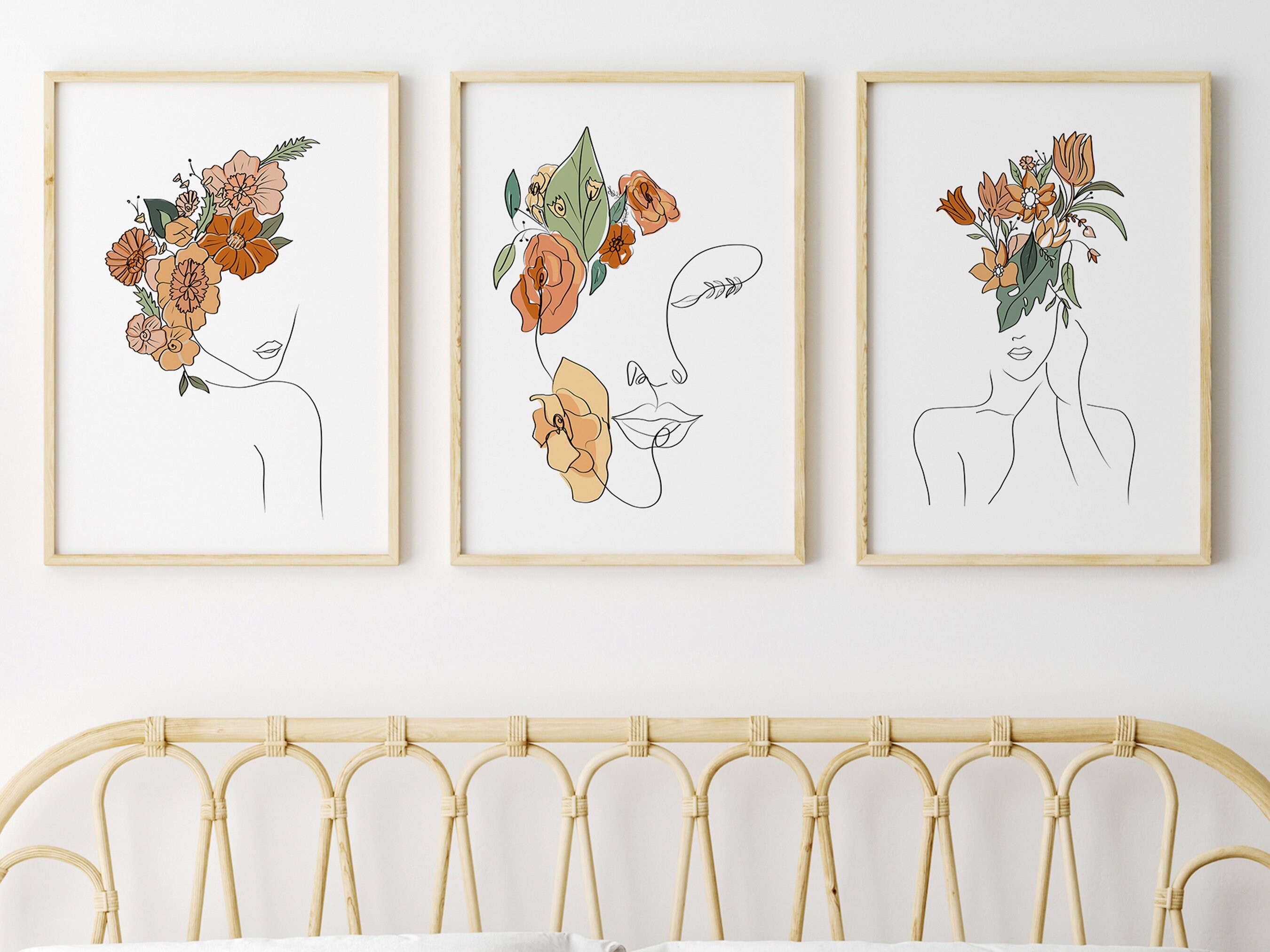 Flower Woman Line Art Set Floral Woman Line Draw Woman Wall - Etsy