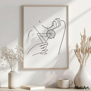 Drink Line Art Print, Fine Line Cocktail Art Print, Simple Bar Poster ...