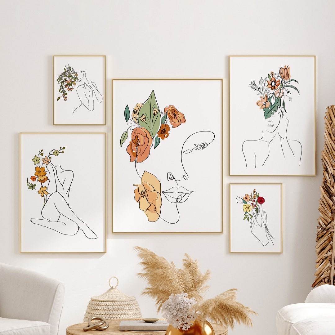 Gallery Wall Line Art Set, Gallery Wall Prints, Woman Line Art Print ...