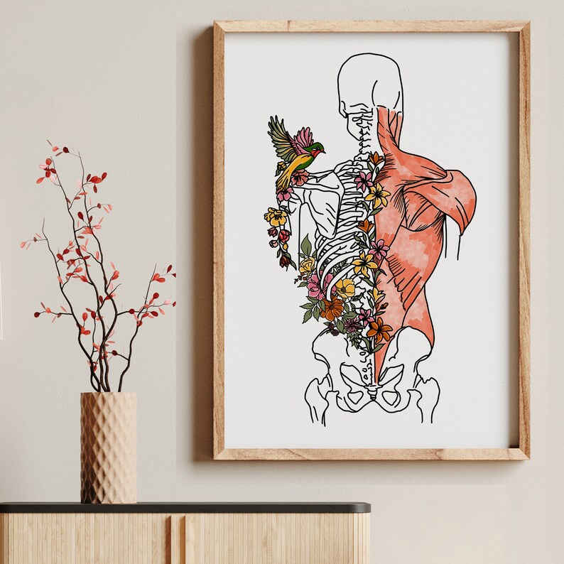Floral Spine Anatomy Print Back Muscles Poster Muscular - Etsy