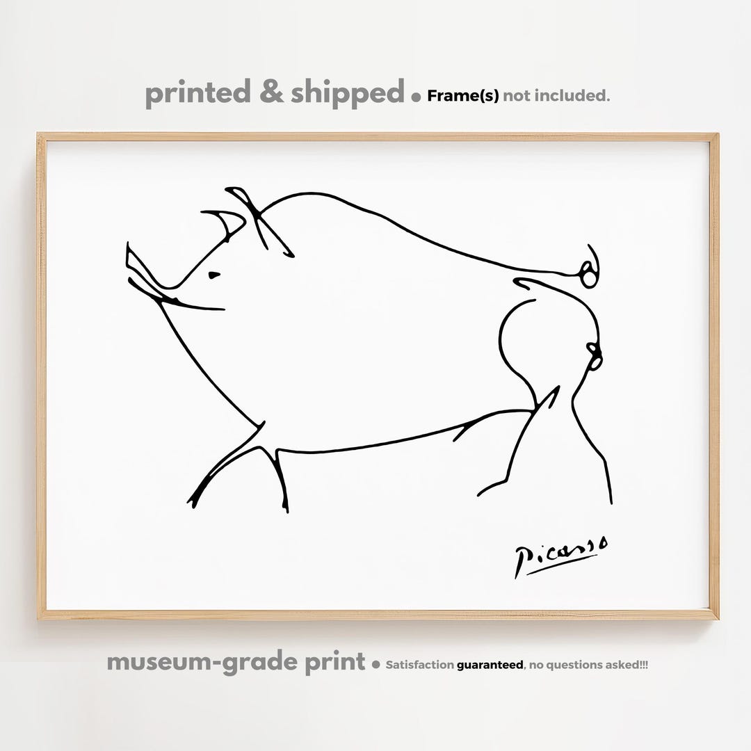 Picasso Pig Line Art Print, Pig Line Drawing, Picasso Animal Poster ...