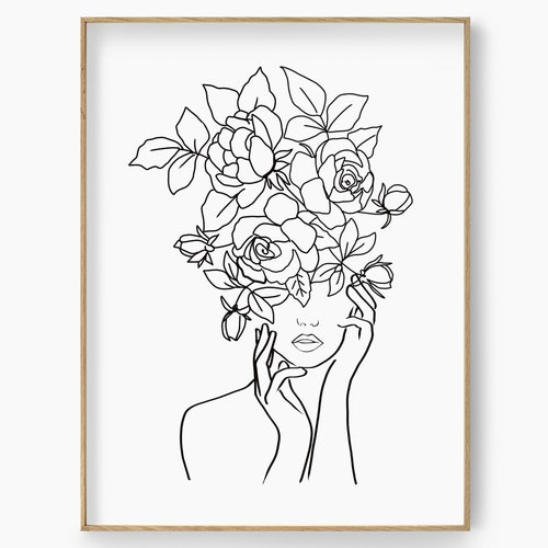 Woman Flower Head Line Art Female Flower Head Wall Art - Etsy