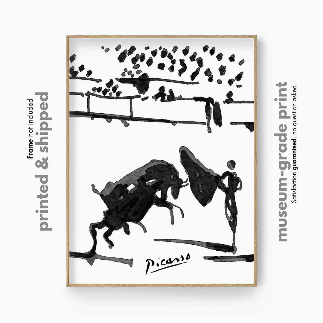 Bull Fight Picasso Poster, Picasso Ink Sketch, Picasso Bull Art, Mid ...