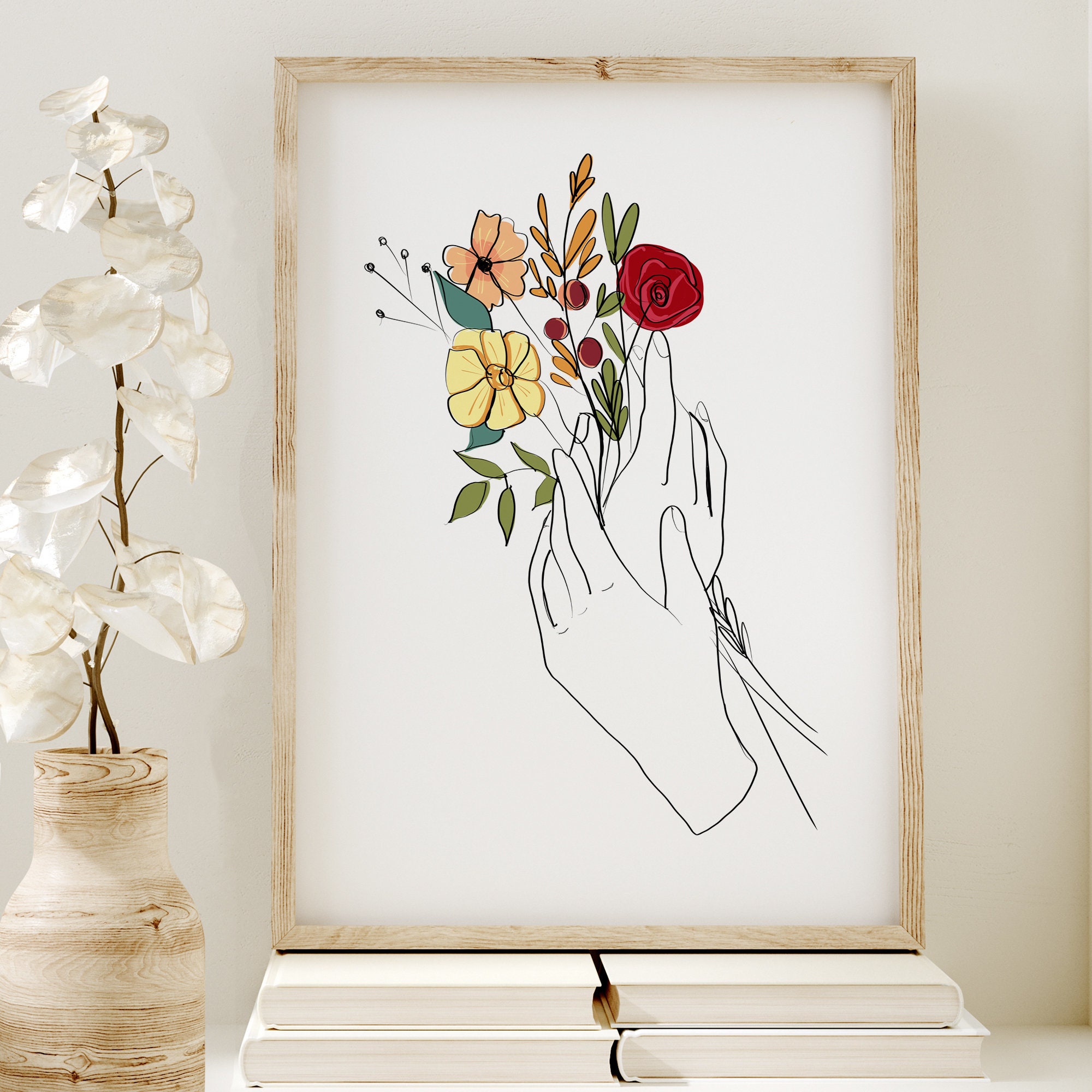Hands Holding Flower Bouquet Line Art Woman Flower Hands Art - Etsy