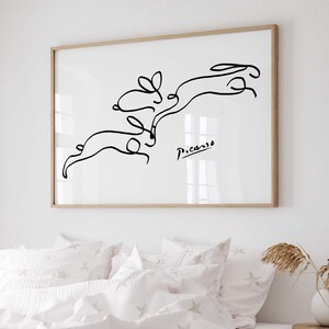 Minimalist Picasso Rabbit Line Drawing, Cubism Rabbit Line Art, Picasso ...