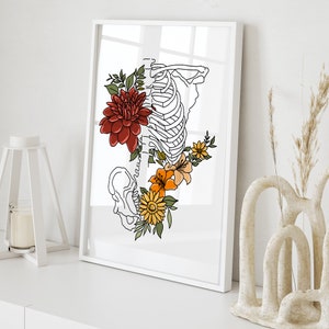 Floral Rib Cage Anatomy Print, Flower Skeleton Art Poster, Orthopedic ...