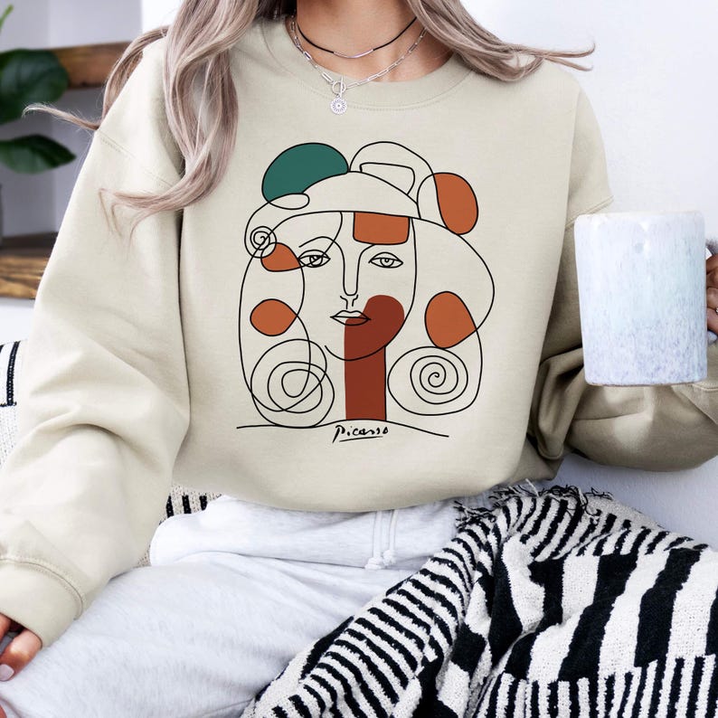 Moletom Boho Picasso Line Art: Bloco de cores terracota, retrato ...