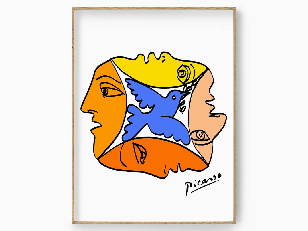 Colorful Picasso Art Print, Dove of Peace Poster, Woman Line Drawing ...