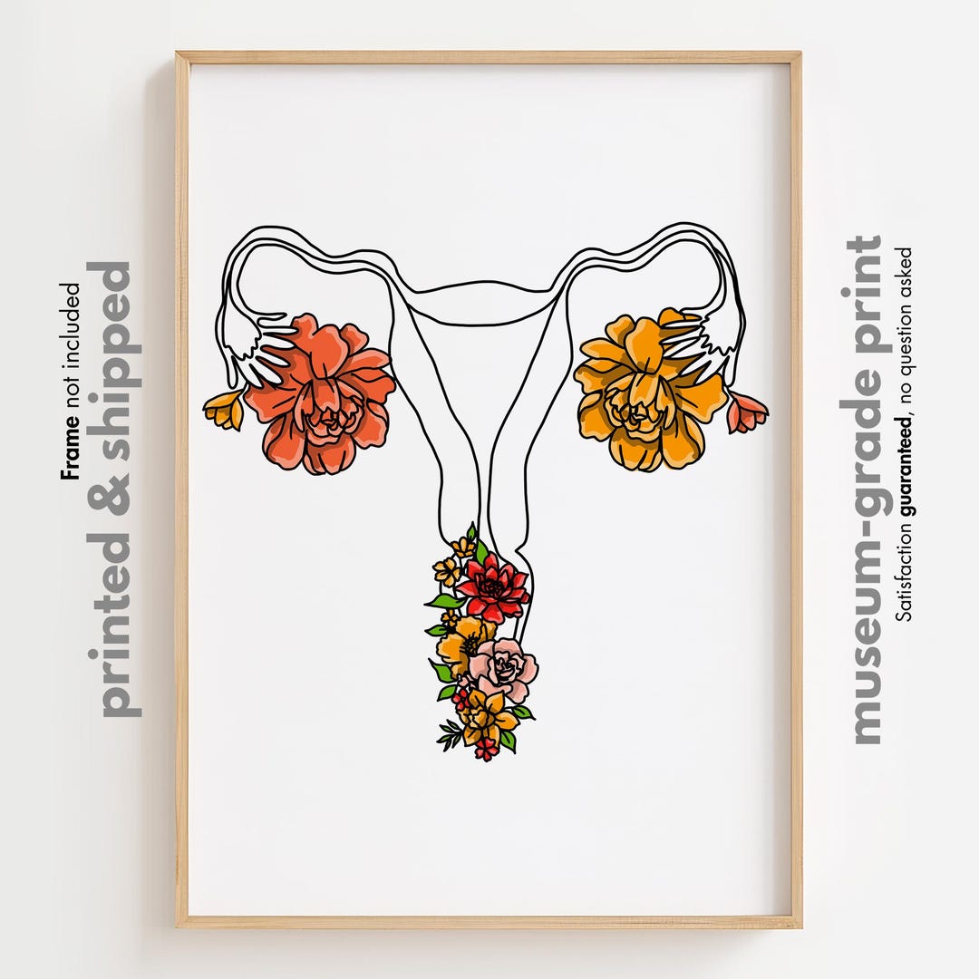 Uterus Art Poster, Uterus Line Art Print, Flower Uterus Poster, Body ...