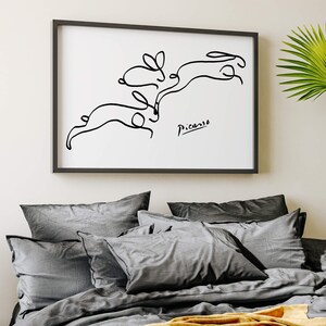 Minimalist Picasso Rabbit Line Drawing, Cubism Rabbit Line Art, Picasso ...