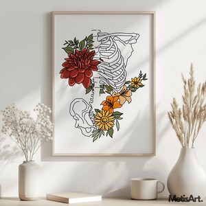 Rib Cage Anatomy Print, Floral Rib Cage Art, Medical School Gift ...