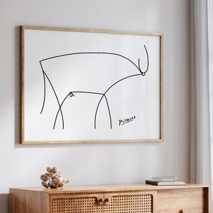 Pablo Picasso Bull Line Drawing, Minimalist Animal Sketch Art Print ...