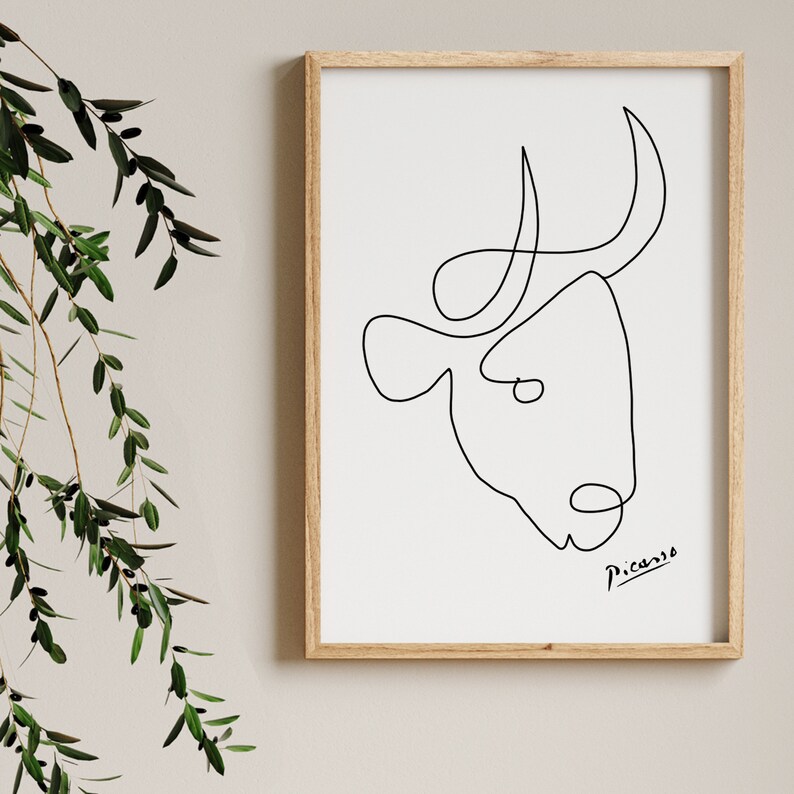 Picasso Bull Head Drawing Picasso Bull Line Art Print - Etsy
