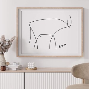 Pablo Picasso Bull Line Drawing, Minimalist Animal Sketch Art Print ...