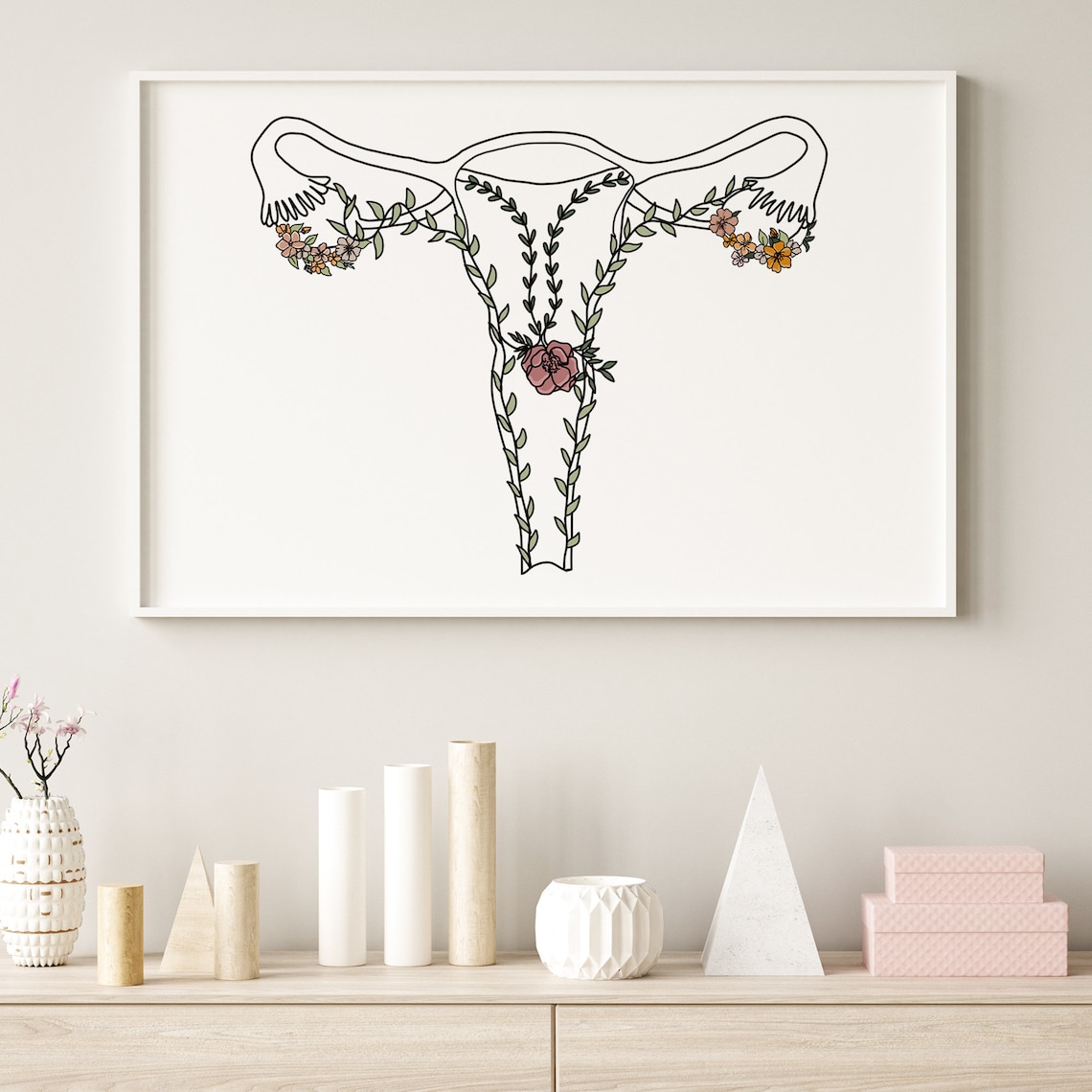 Uterus Art Poster Uterus Line Art Print Flower Uterus - Etsy