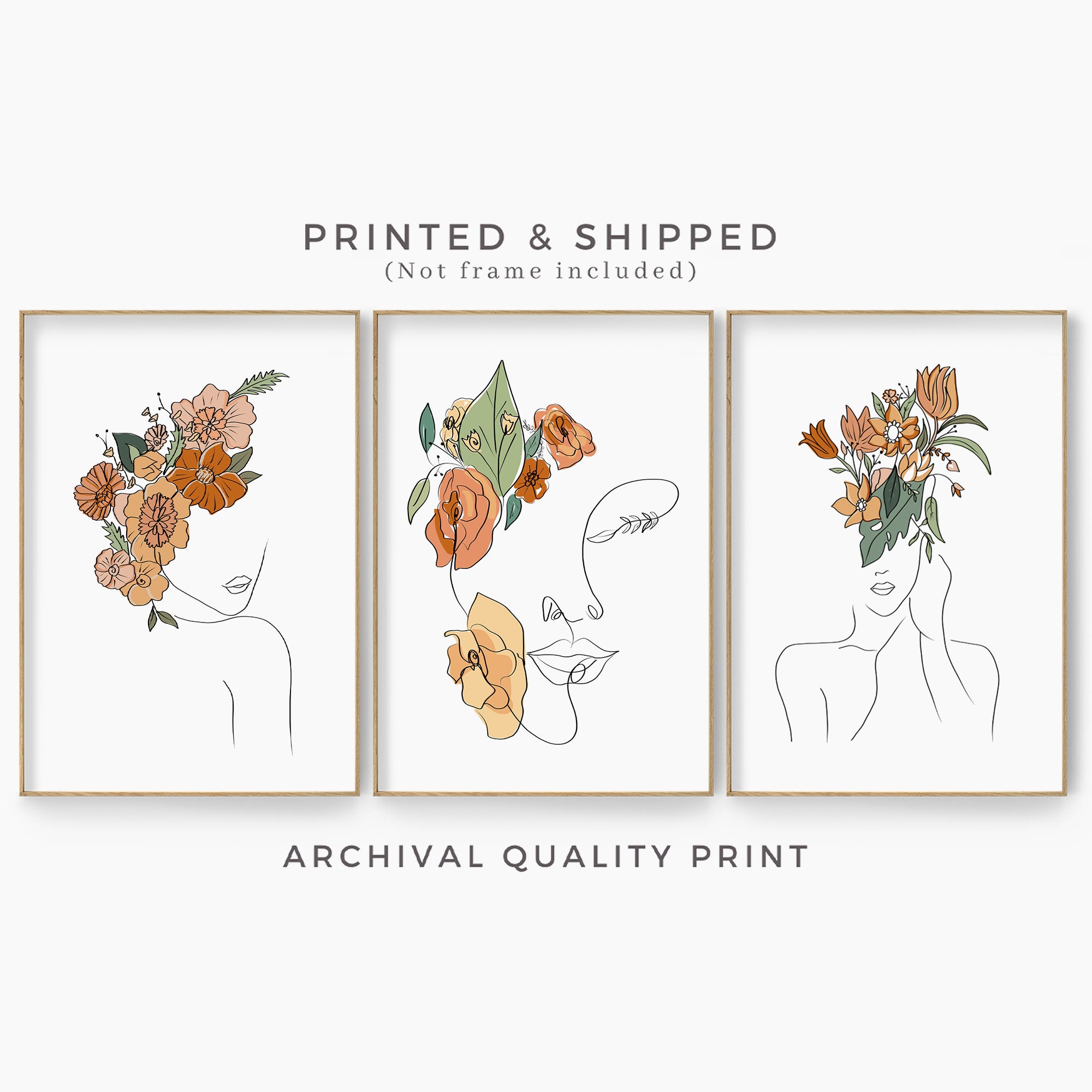 Flower Woman Line Art Set Floral Woman Line Draw Woman Wall | Etsy