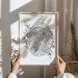Floral Fingerprint Print, Monochrome Line Art, CSI Office Wall Art ...