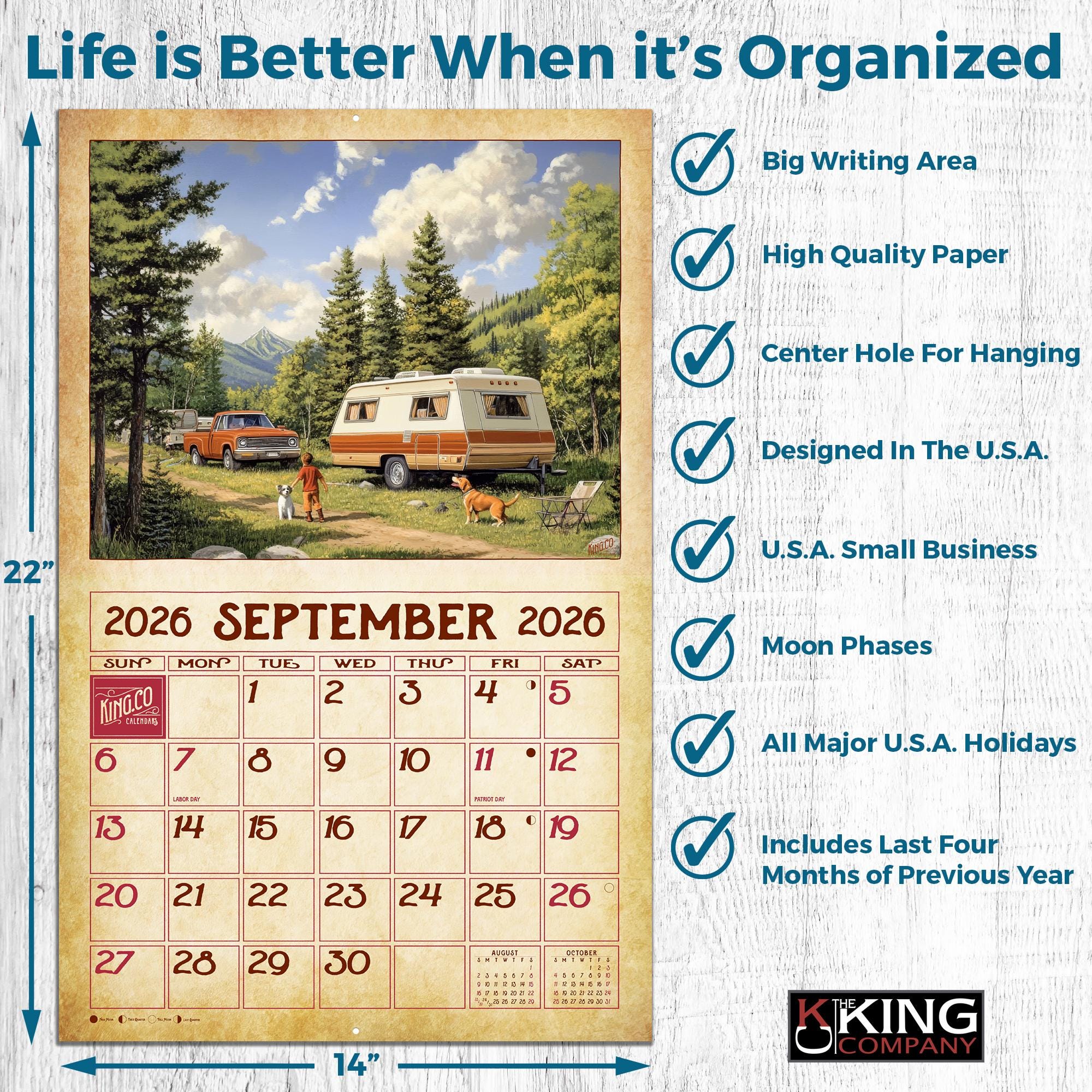 2026 Vintage RV Camping Wall Calendar 16-month X-large Size 14x22 ...