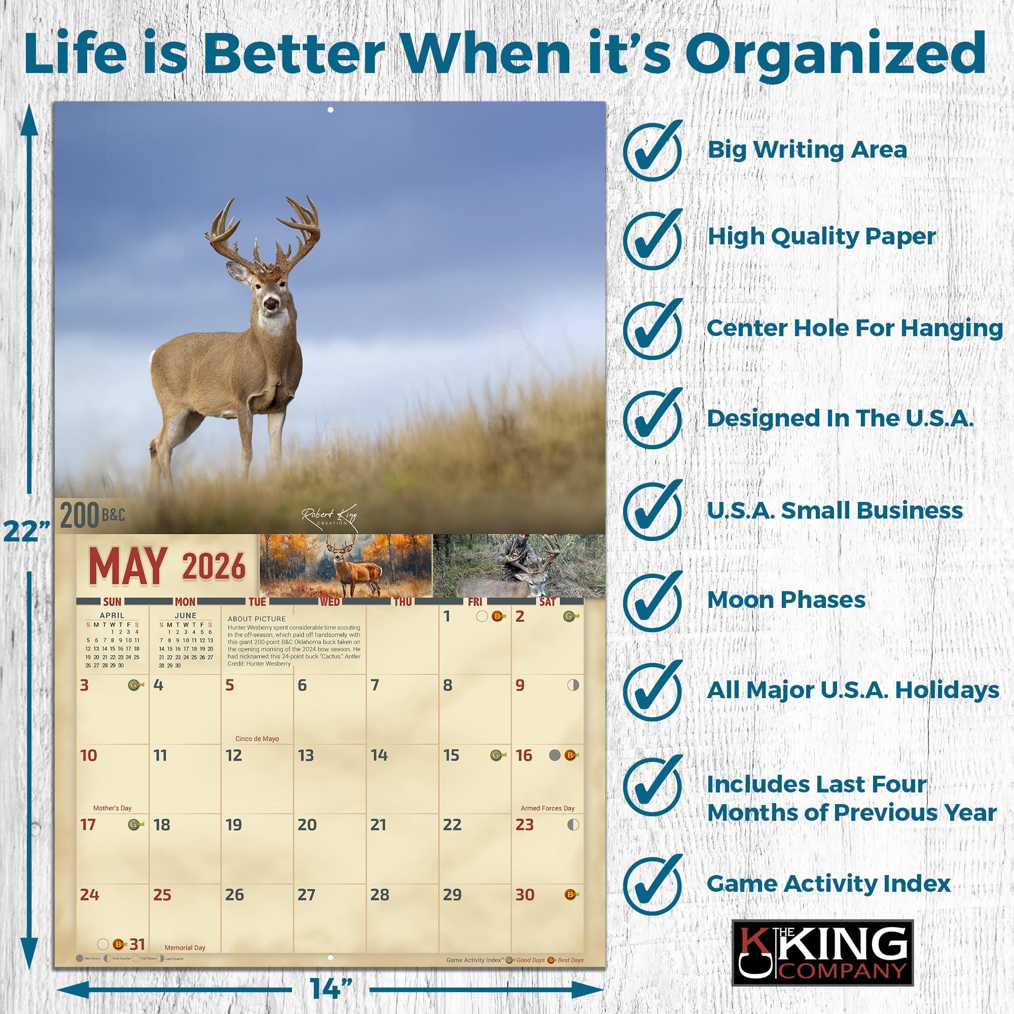 2026 Monster Whitetail Deer Wall Calendar 16-month X-large Size 14x22 ...