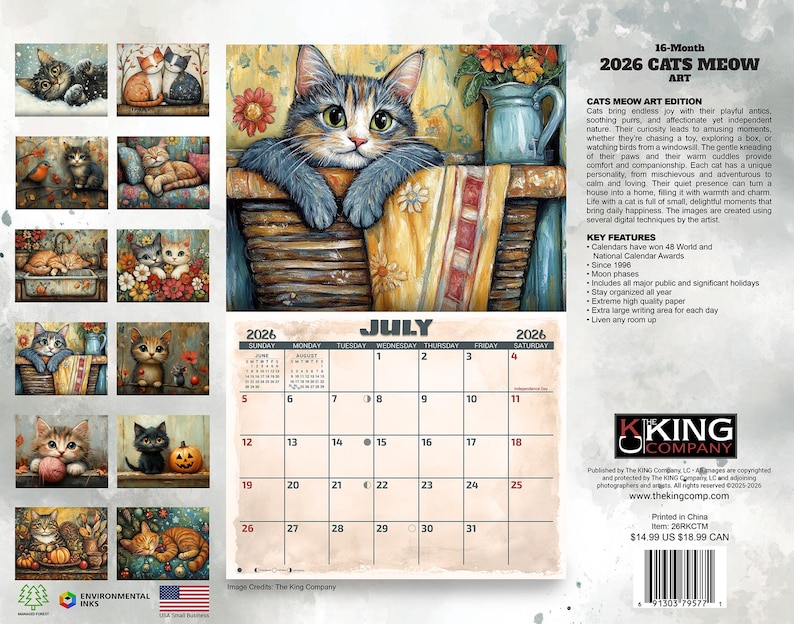 2026 Cats Meow Illustrated Wall Calendar 16-month X-large Size 14x22 ...