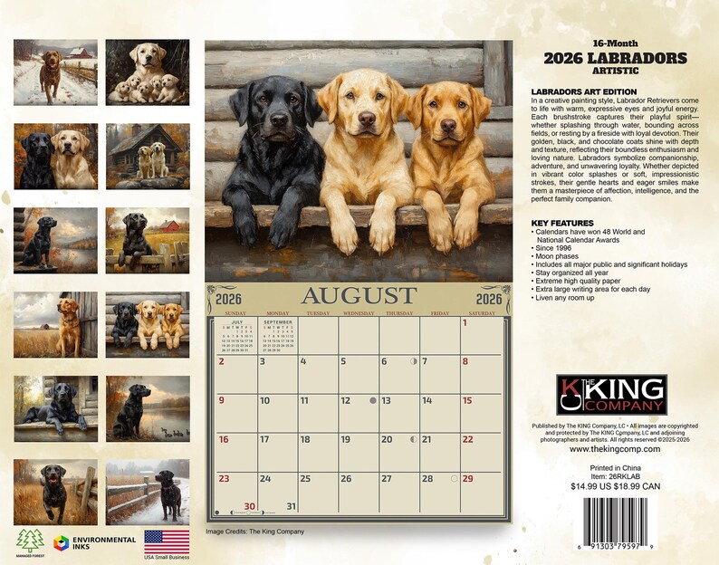 2026 Labradors Illustrated Wall Calendar 16-month X-large Size 14x22 ...