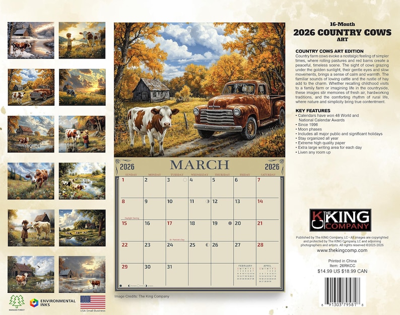 2026 Country Cows Wall Calendar 16-month X-large Size 14x22, Calendar ...