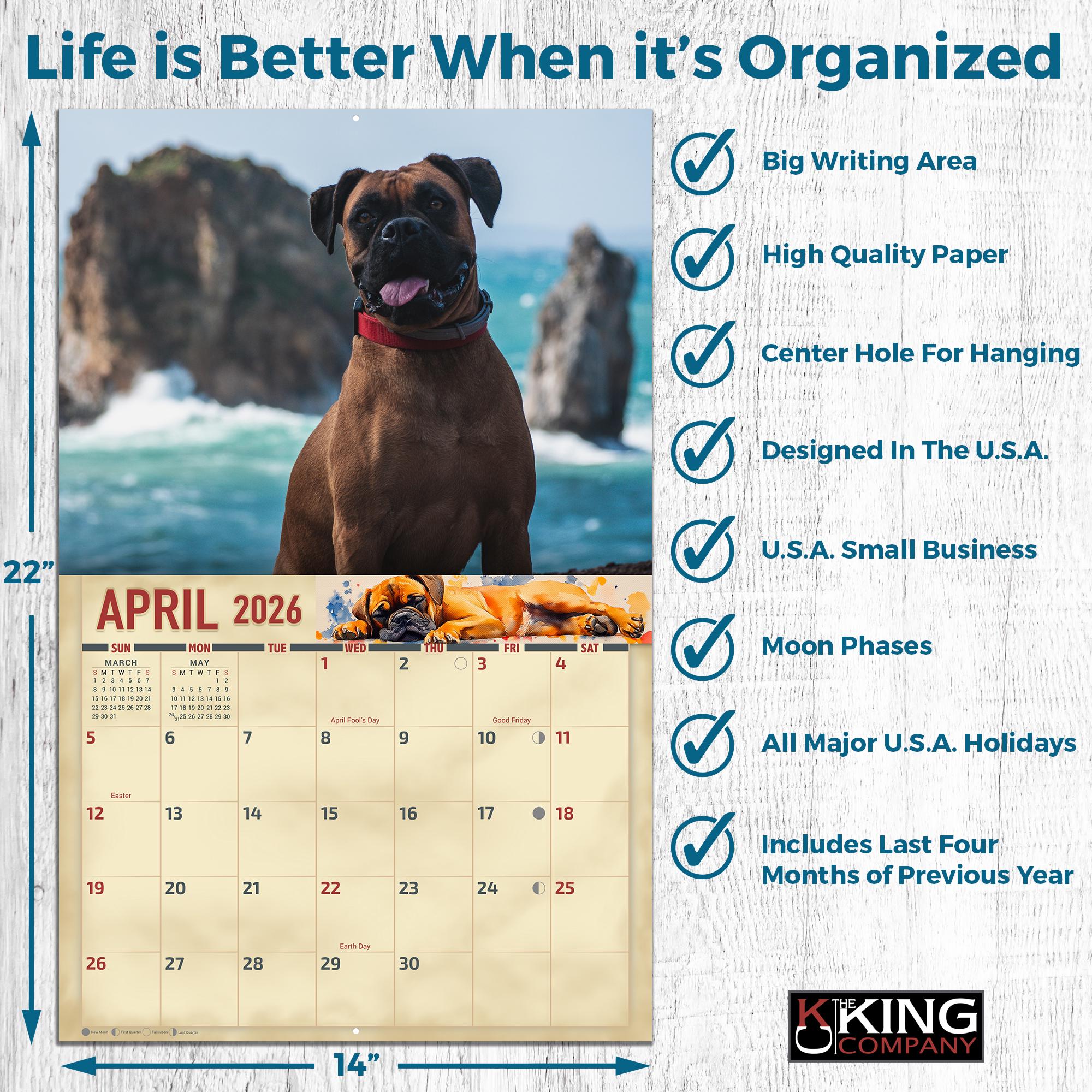 2026 Boxer Dogs Wall Calendar 16-month X-large Size 14x22, Fun Dog ...