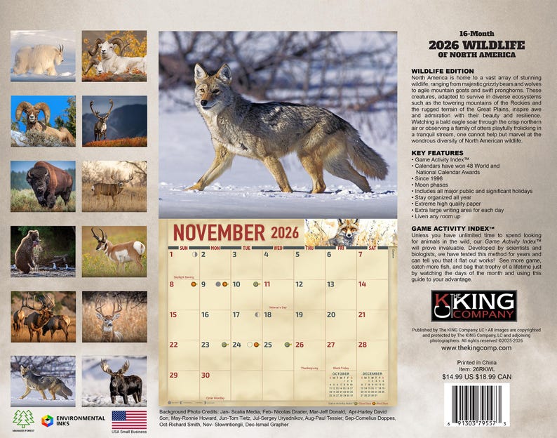2026 Wildlife of North America Wall Calendar 16-month X-large Size ...