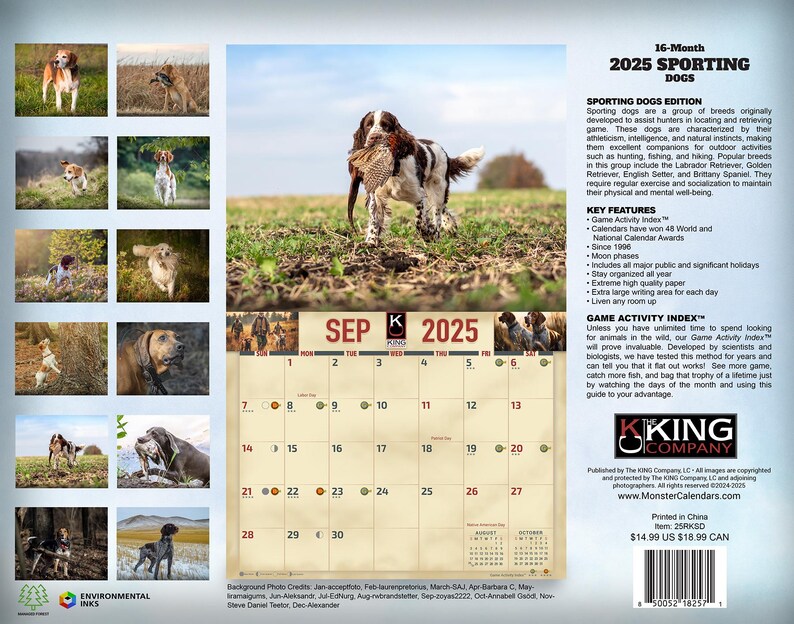2025 Sporting Dogs Wall Calendar 16-month X-large Size 14x22, Best ...