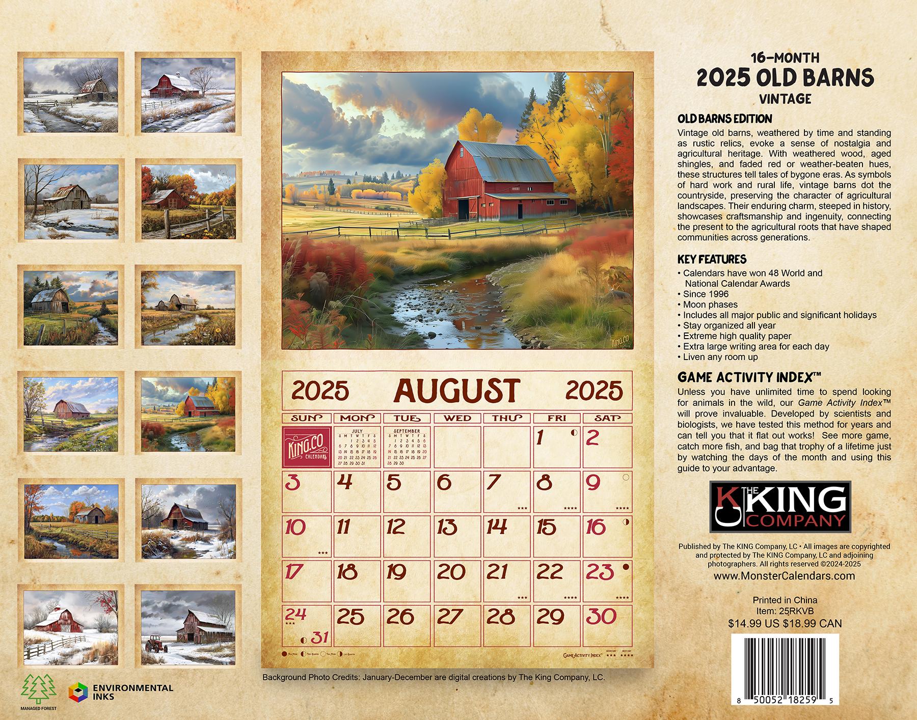 2025 Vintage Old Barns Wall Calendar 16-month X-large Size 14x22, Best ...