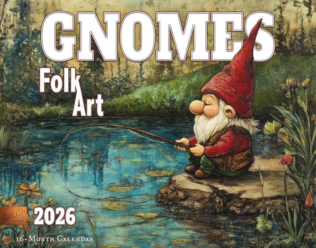 2026 Folk Art Gnomes Wall Calendar 16-month X-large Size 14x22, Garden ...
