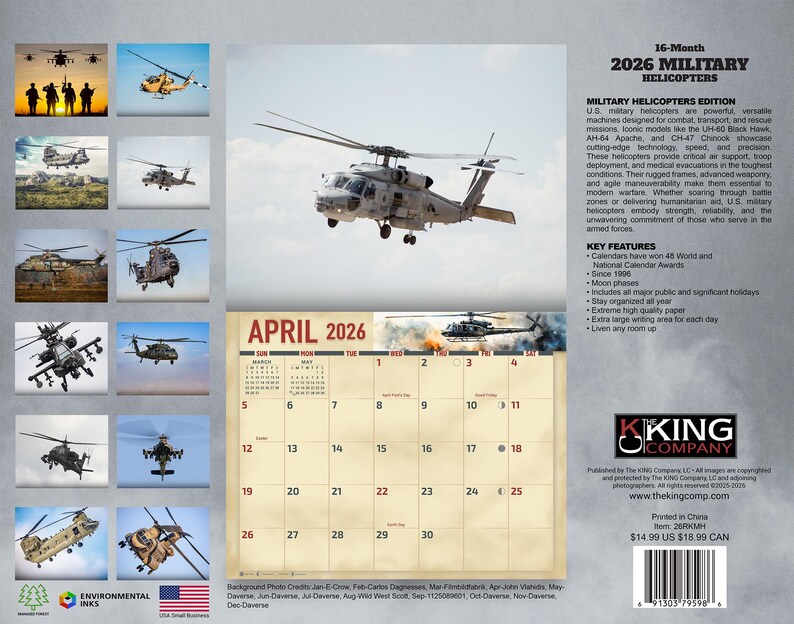 2026 Military Helicopters Wall Calendar 16-month X-large Size 14x22 ...