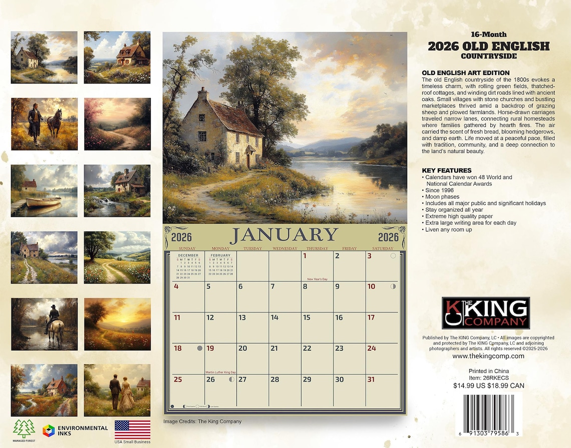 2026 Old English Countryside Wall Calendar 16-month X-large Size 14x22 ...